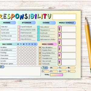 Printable Responsibility Chore Chart for Kids | Kids Daily Weekly ...