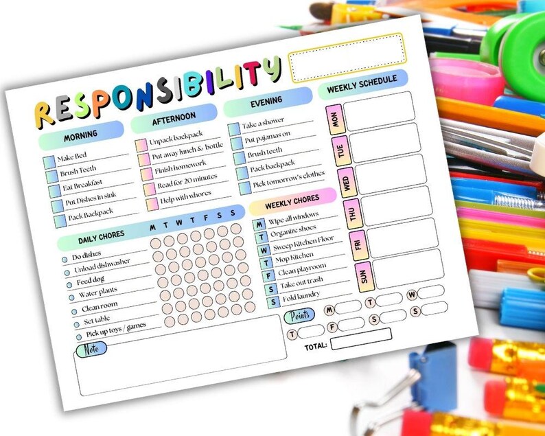 Printable Responsibility Chore Chart for Kids | Kids Daily Weekly ...