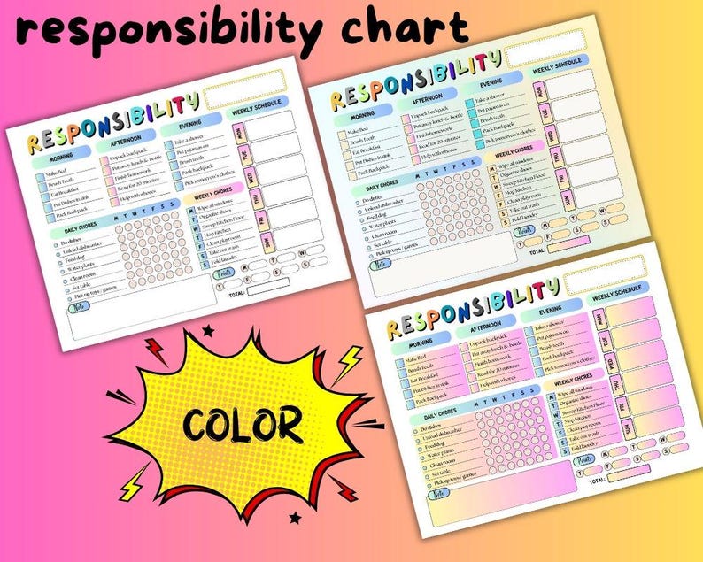 Printable Responsibility Chore Chart for Kids | Kids Daily Weekly ...