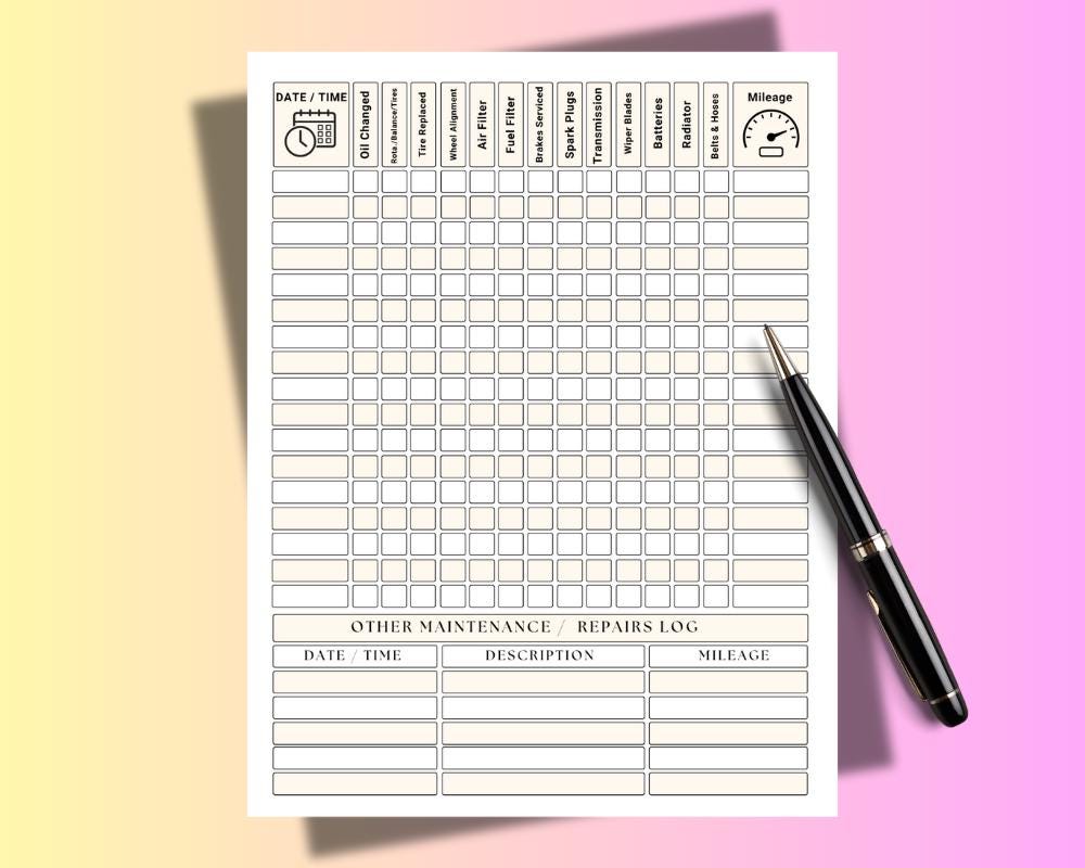 Vehicle Maintenance Log Book. Vehicle Maintenance Tracker. Vehicle ...