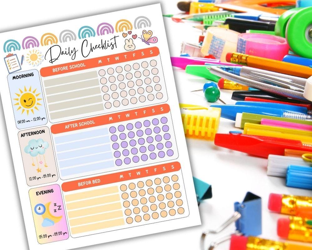 Kids Daily School Checklist, Responsibility Chart, Kids to Do List ...