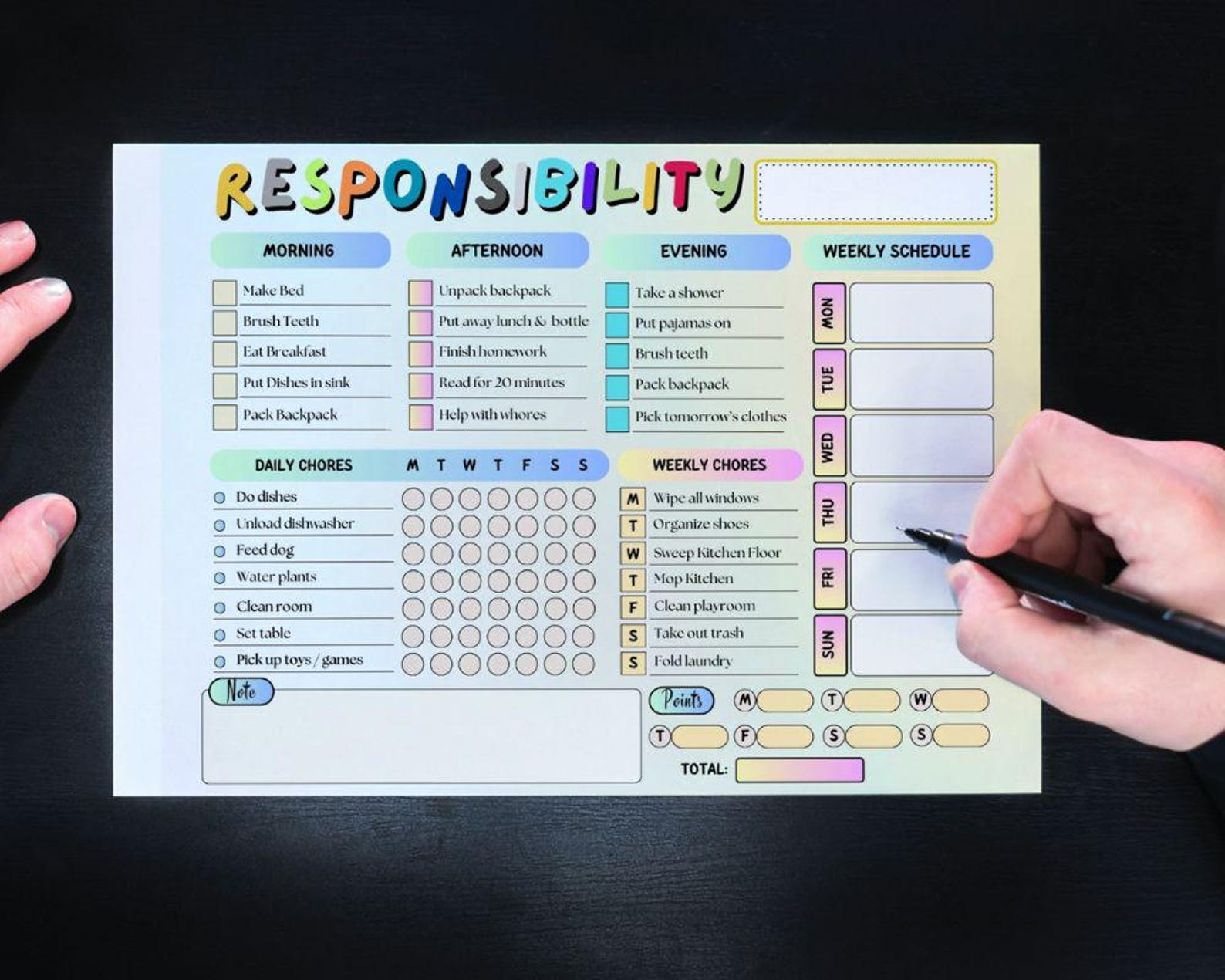 Printable Responsibility Chore Chart for Kids | Kids Daily Weekly ...