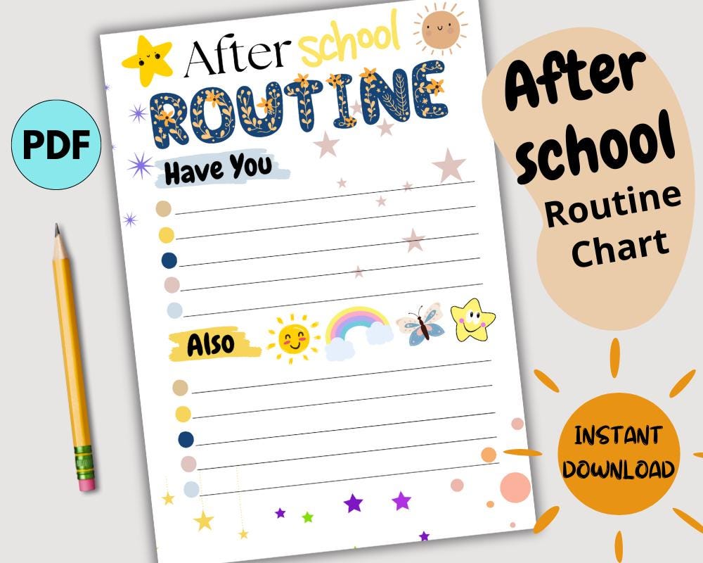 After School Routine Printable Schoolday Rules Chart Reusable Daily ...