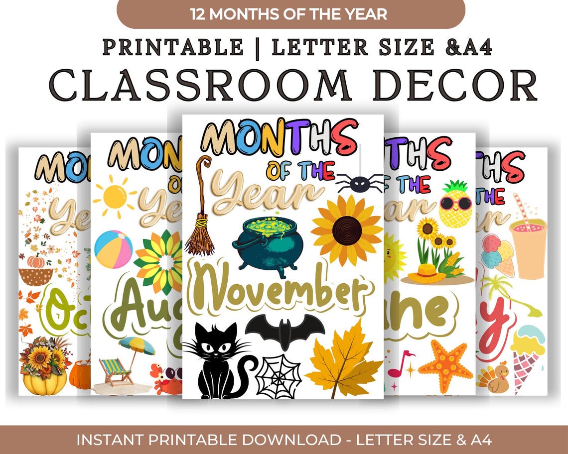 Months of the Year Printable, Classroom Decor, 12 Months Poster ...