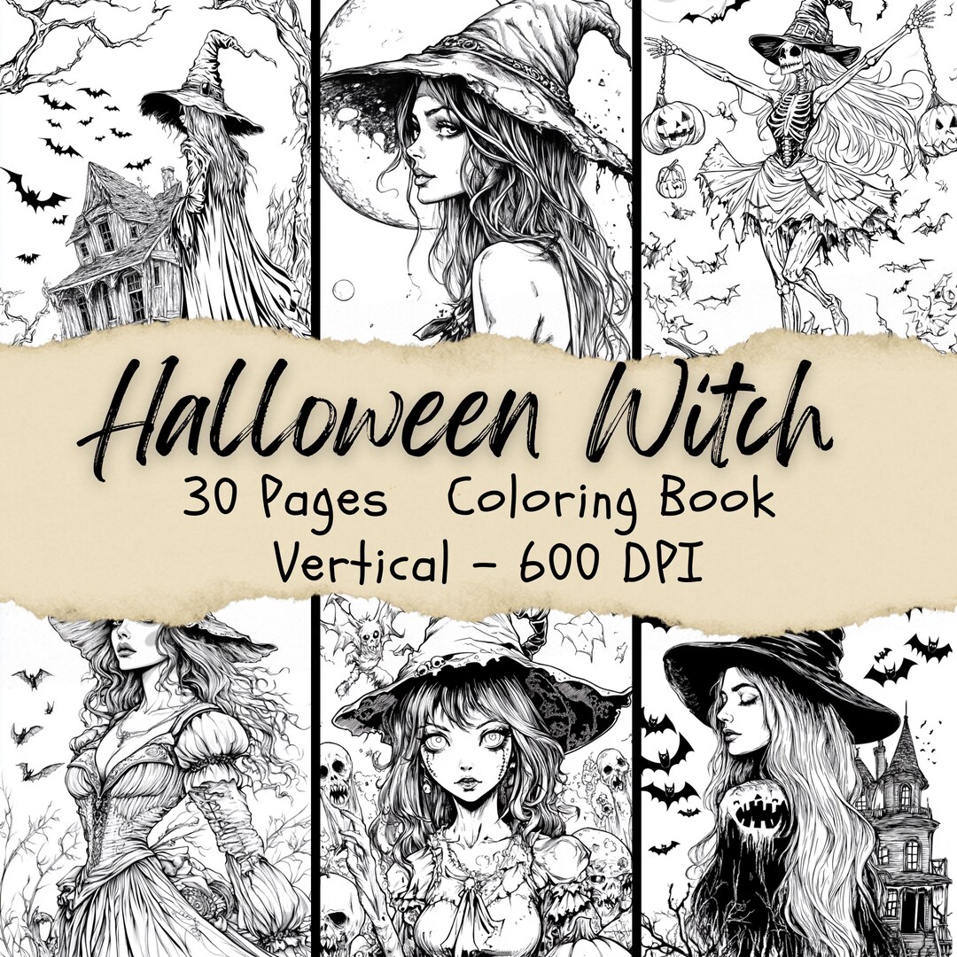 30 Witch Coloring Sheet, Halloween Coloring, Stress Relief Relaxation ...