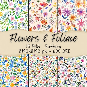 15 Flower and Foliage Pattern, Pastel Floral Wrapping Paper, Repeating ...