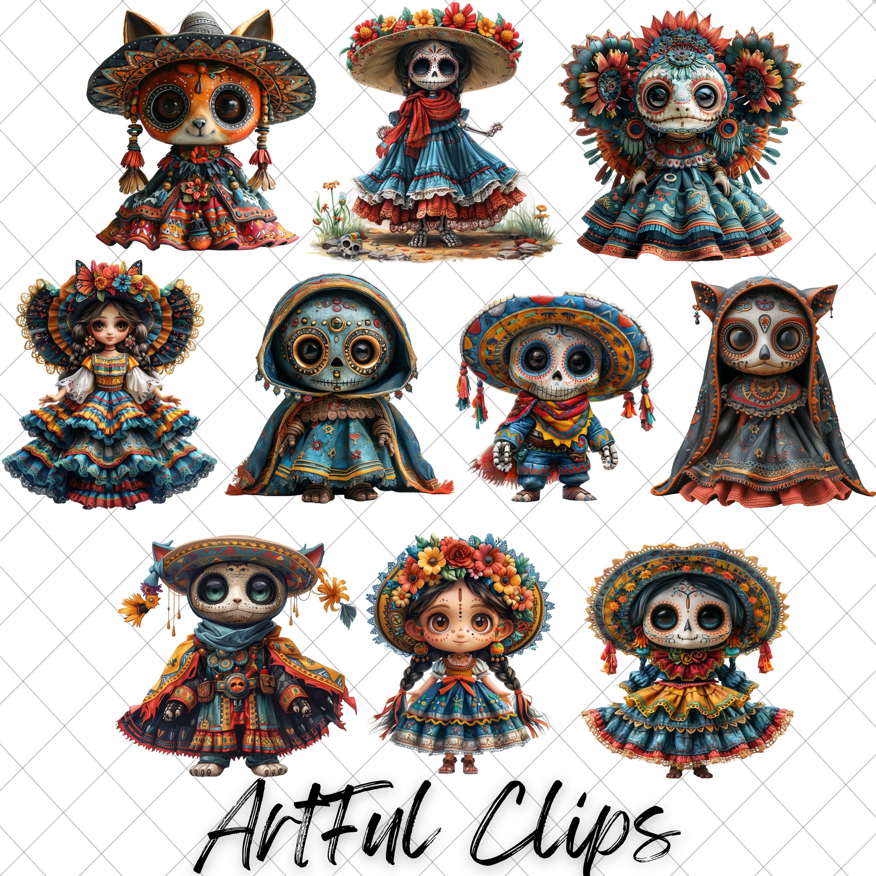 10 Mexican Doll Clipart, Dia De Los Muertos, Cinco De Mayo, Puppet ...