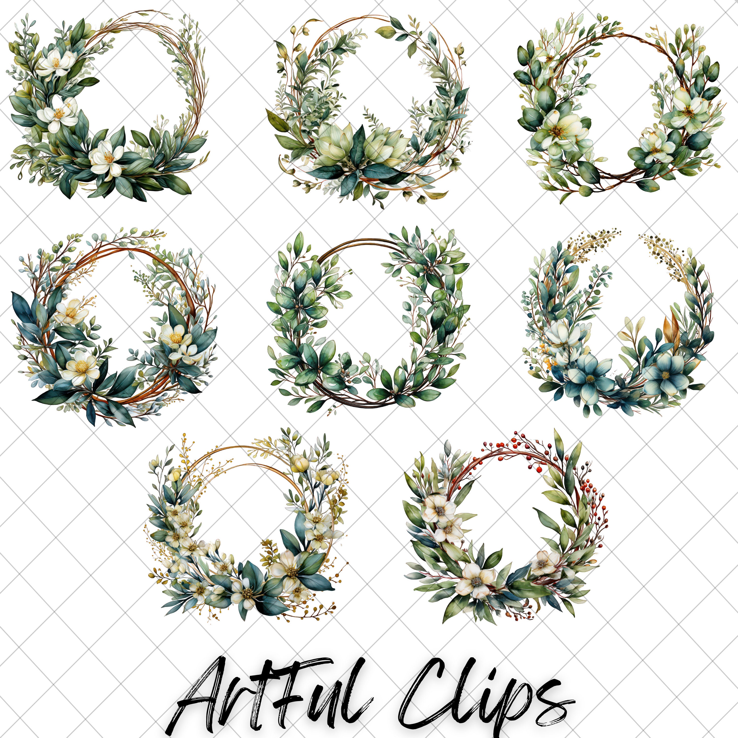 8 Flower Crown Clipart, Flower Border, Botanicals Stickers Clipart ...