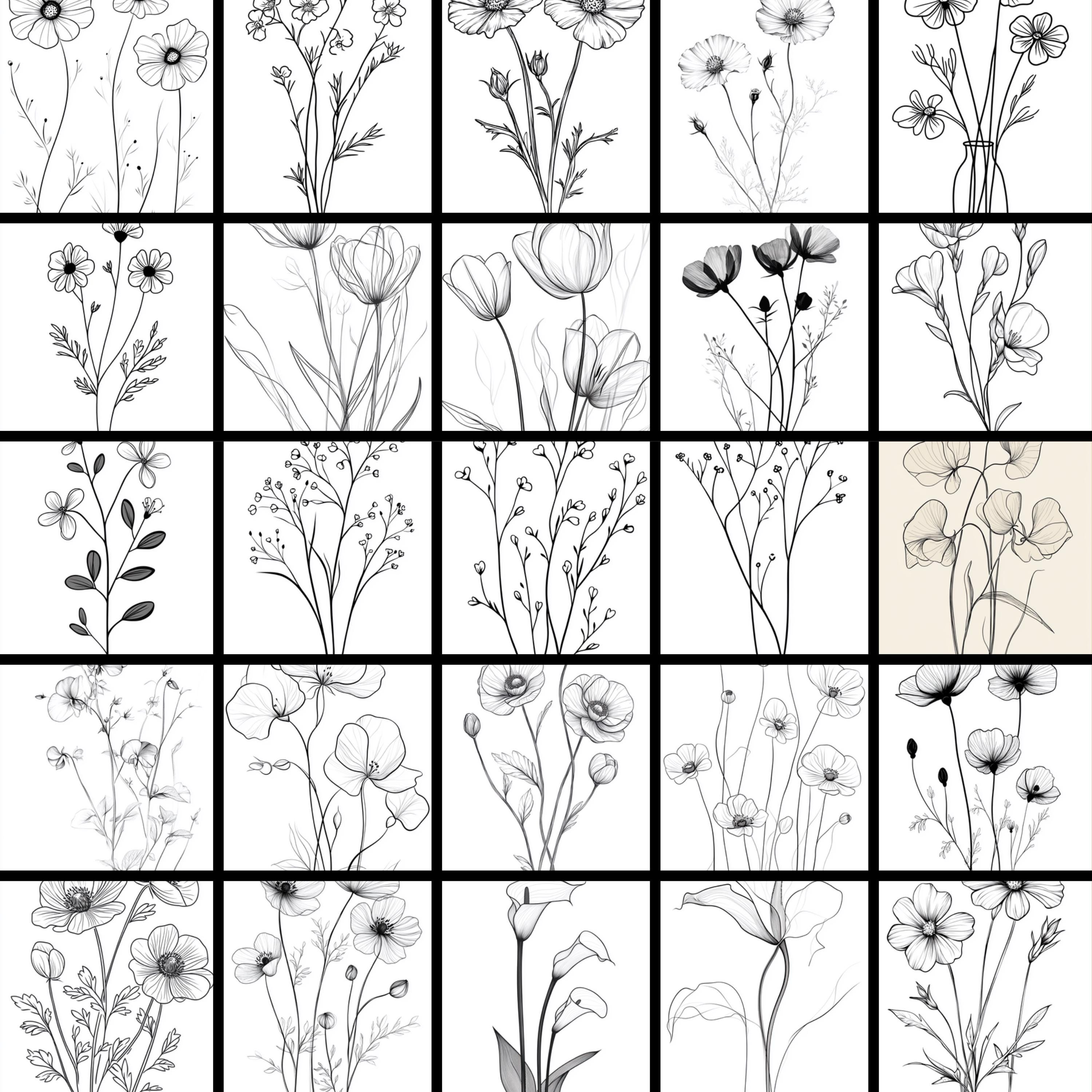 62 Flower Lineart, Flower Line Drawing, Floral Line Art, Outline ...
