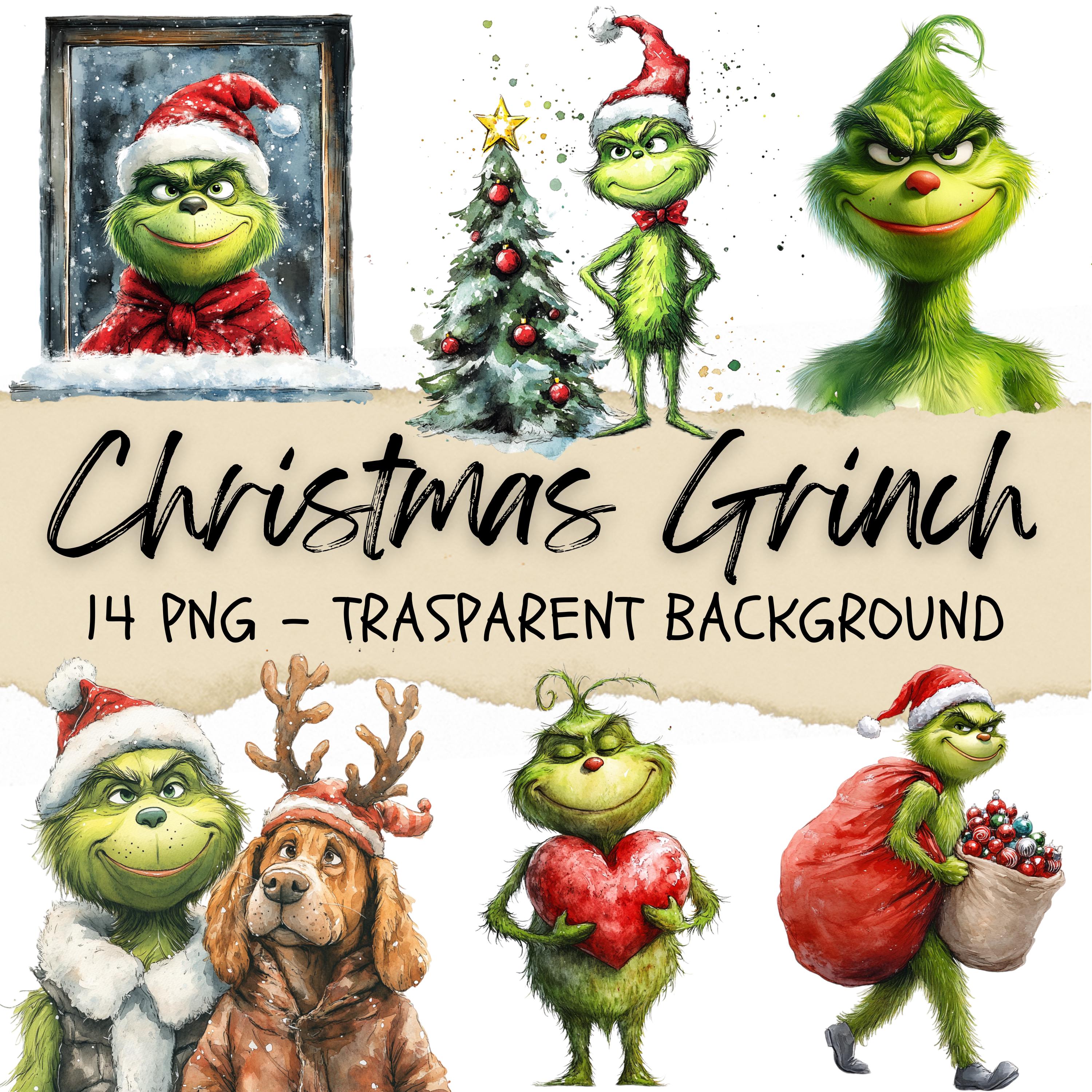 14 Watercolor Grinch Christmas Clipart, Holiday Stickers (digital ...