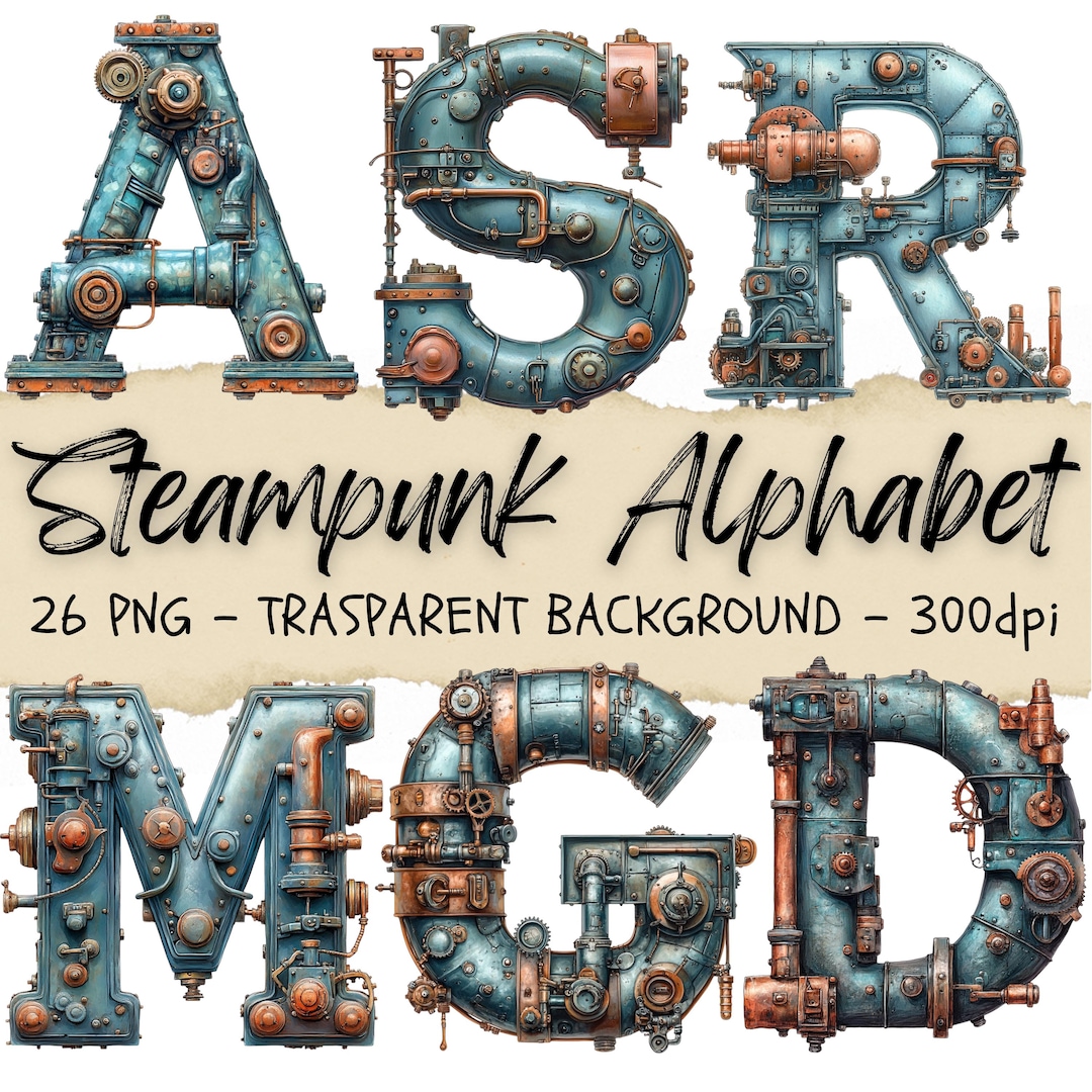26 Steampunk Font, Steampunk Typeface, Alphabet Letters, Victorian Font ...