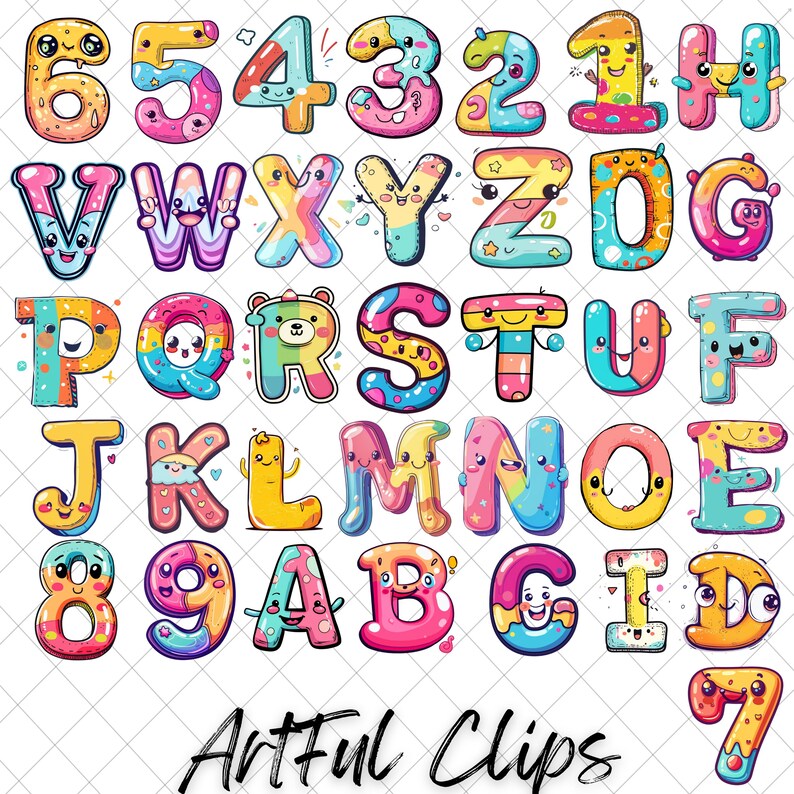 Cute Cartoon Alphabet Clipart, Bubble Font Letters (digital Download ...