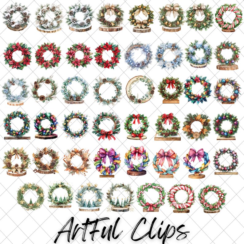 48 Christmas Wreath Clipart, Xmas Wreath Clipart, Poinsetta Graphic ...