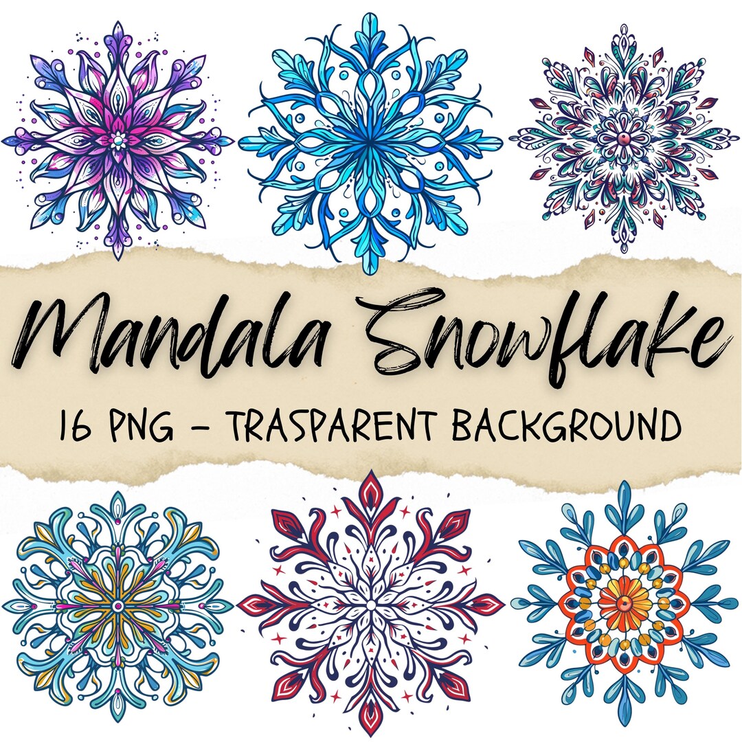 16 Mandala Snowflake Ornament Clipart, Christmas Snowflake, Merry ...