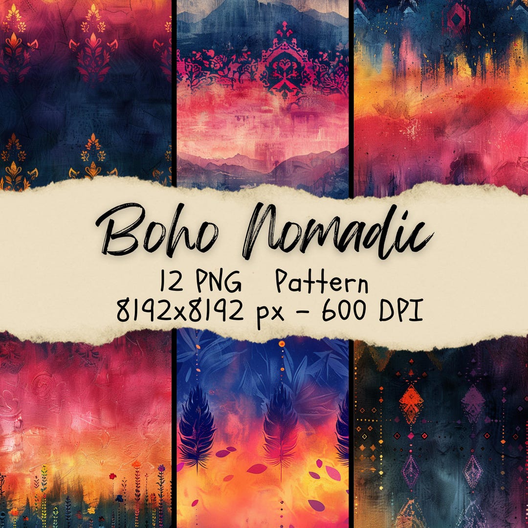 12 Boho Nomadic Patterns, Nomadic Fabric Wrapping Paper, Repeating ...