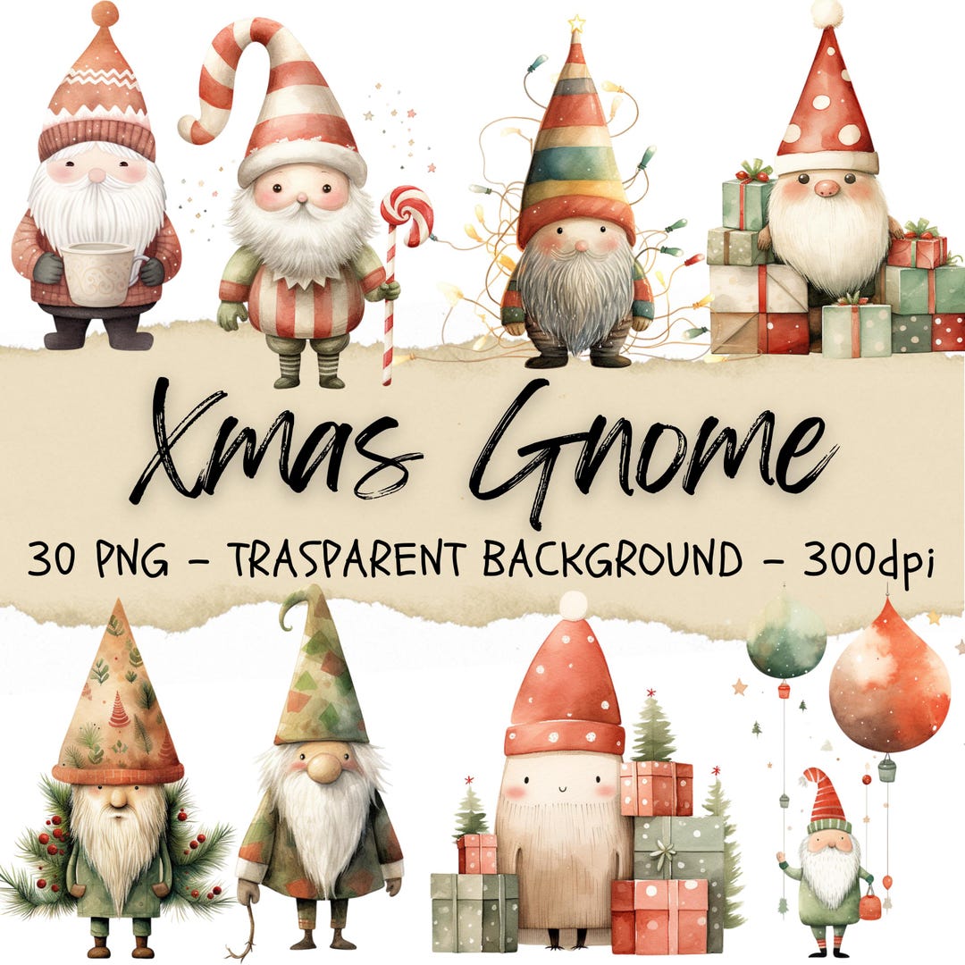 Christmas Gnome Clipart, Watercolor Garden Gnomes (30 PNG) - Etsy