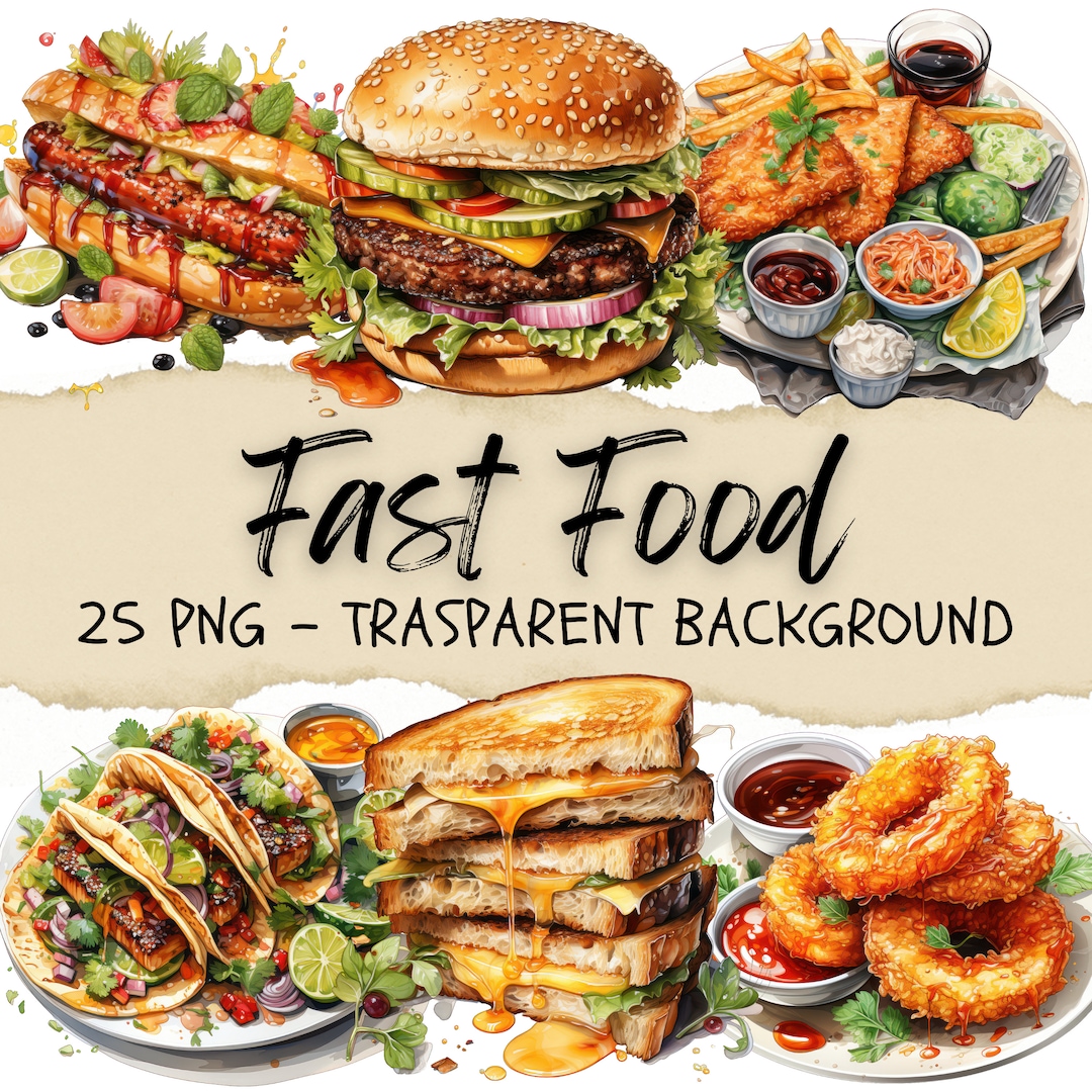 25 Fast Food Clipart, Foodie Clipart, Hamburger Png, Pizza, Burger ...
