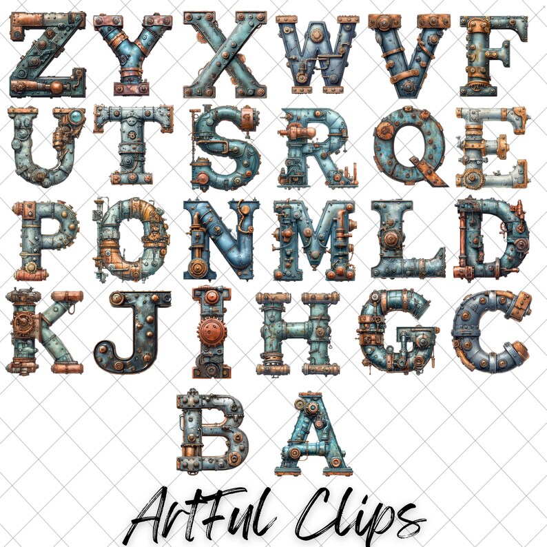 26 Steampunk Font, Steampunk Typeface, Alphabet Letters, Victorian Font ...