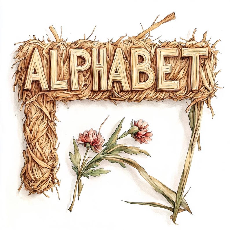 Western Straw Alphabet Clipart, Farm Letters, Numbers (PNG Digital ...