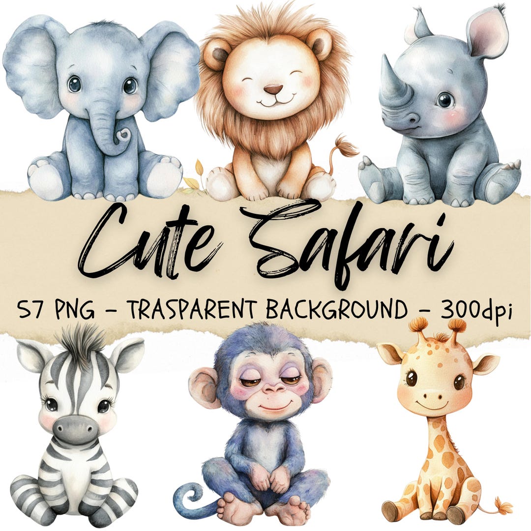 57 Jungle Safari, Jungle Animals Clipart, Baby Elephant Lion Giraffe ...