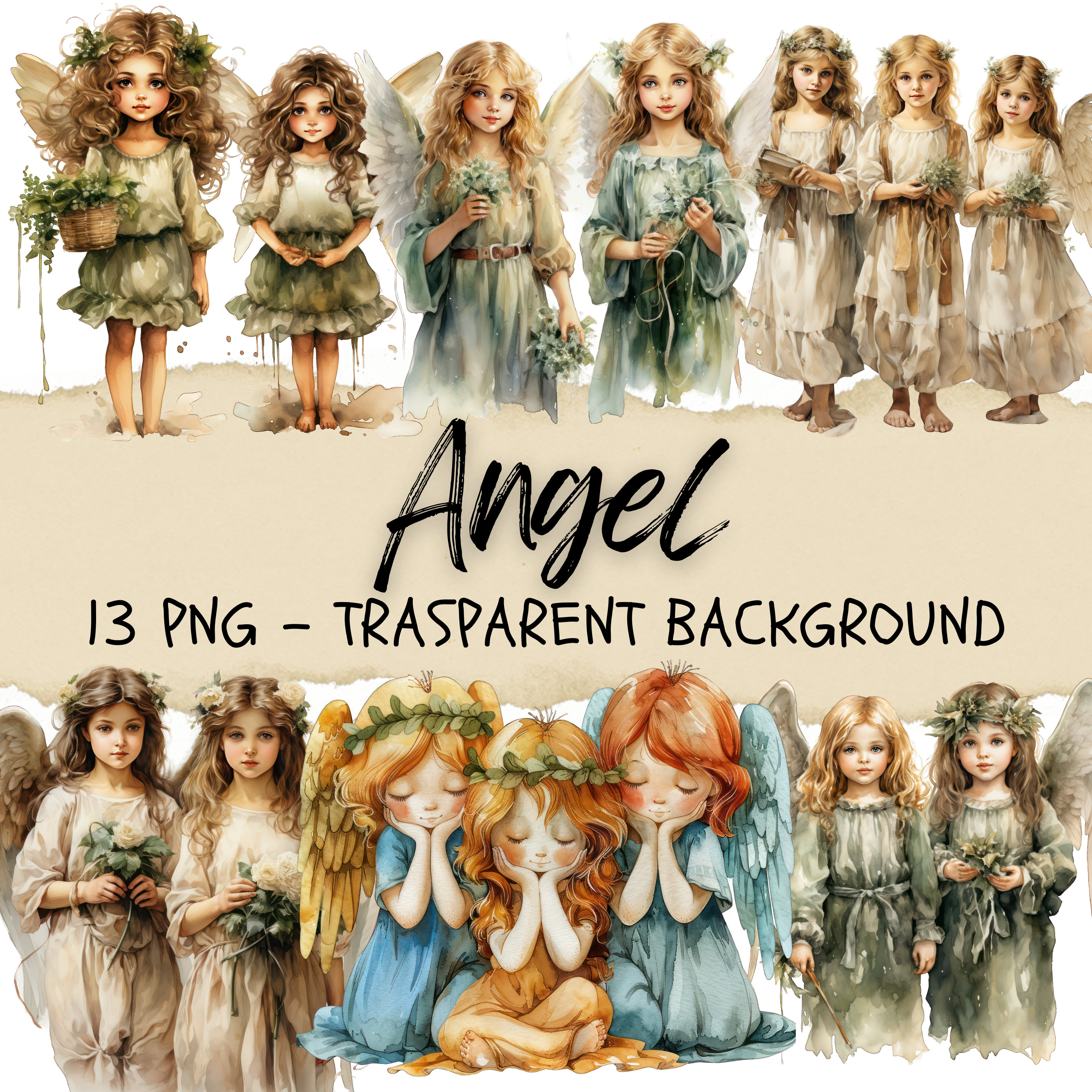 Watercolor Angel Clipart, 13 PNG Christian Artwork (digital Download ...
