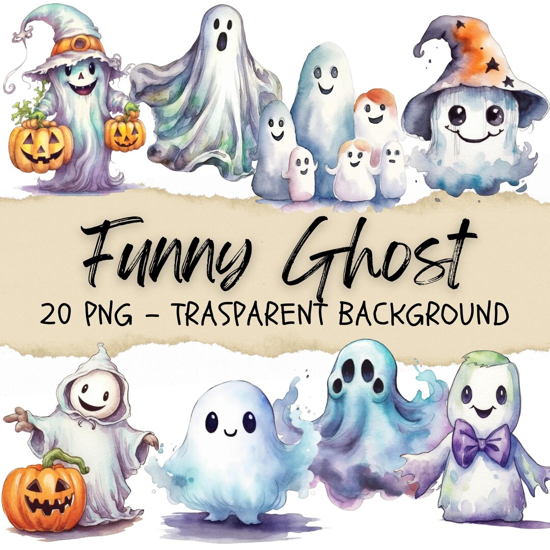 20 Funny Ghost Clipart, Ghost Doodles Clipart, Cute Halloween Clip Art ...