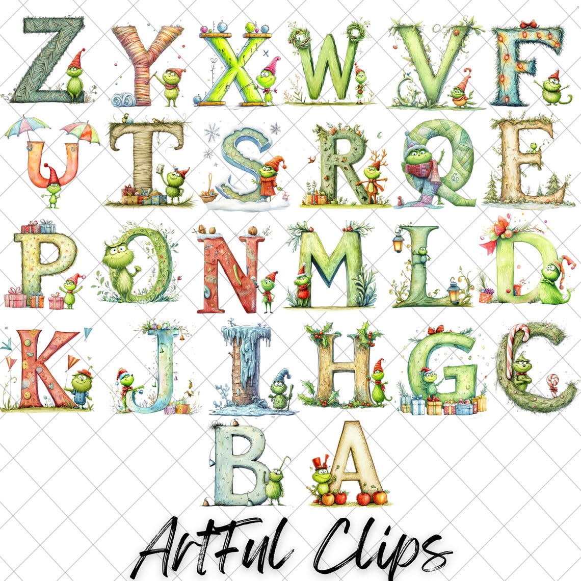 26 Grinch Font, Grinch Lettering Alphabet Letters Clipart, Font ...