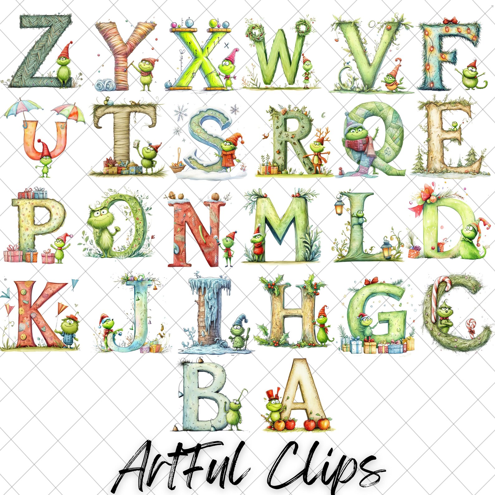26 Grinch Font, Grinch Lettering Alphabet Letters Clipart, Font ...