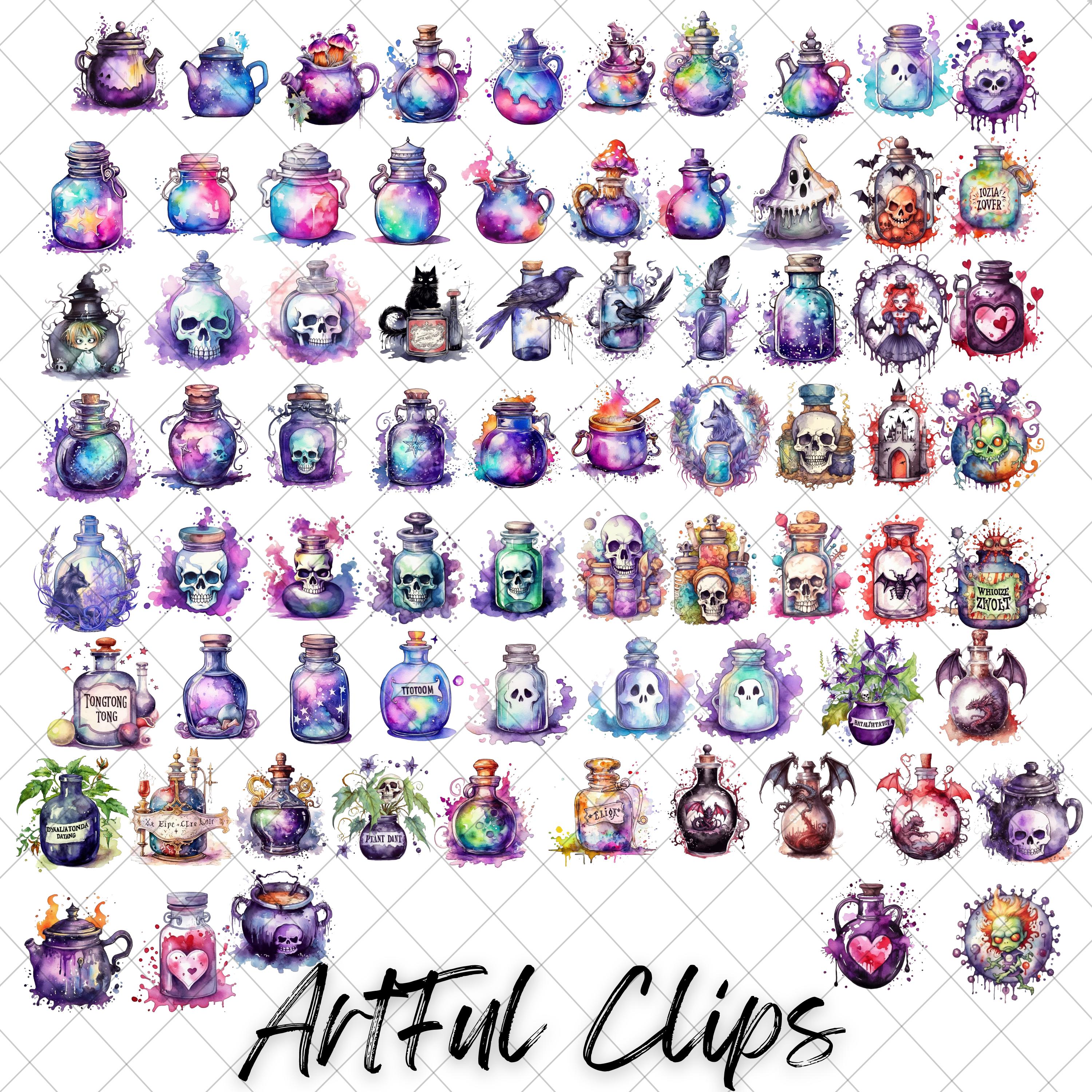 74 Watercolor Magical Potions Clipart, Witchy Halloween Graphics ...