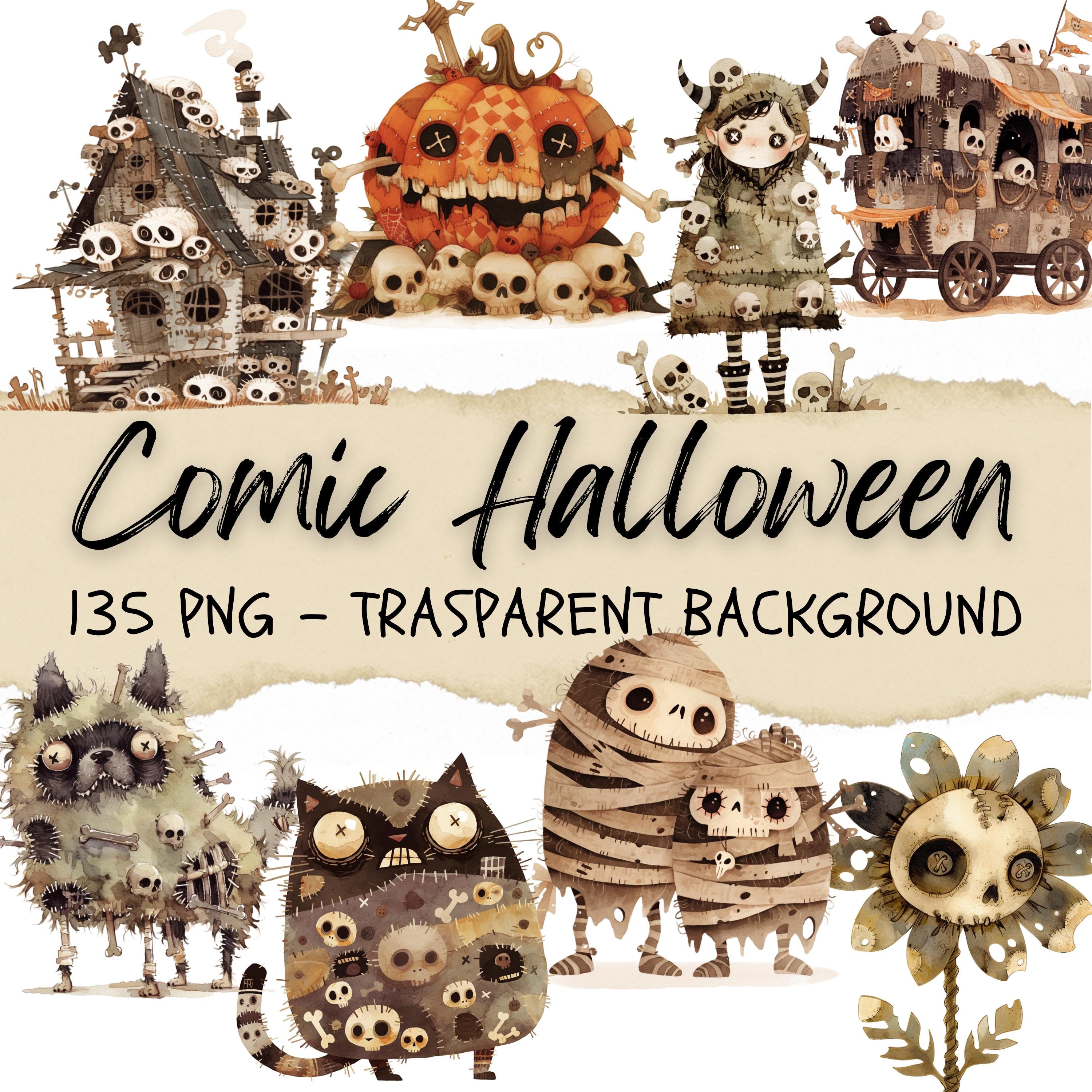 135 Comic Halloween Clipart, Happy Halloween Clipart, Dracula, Bat ...