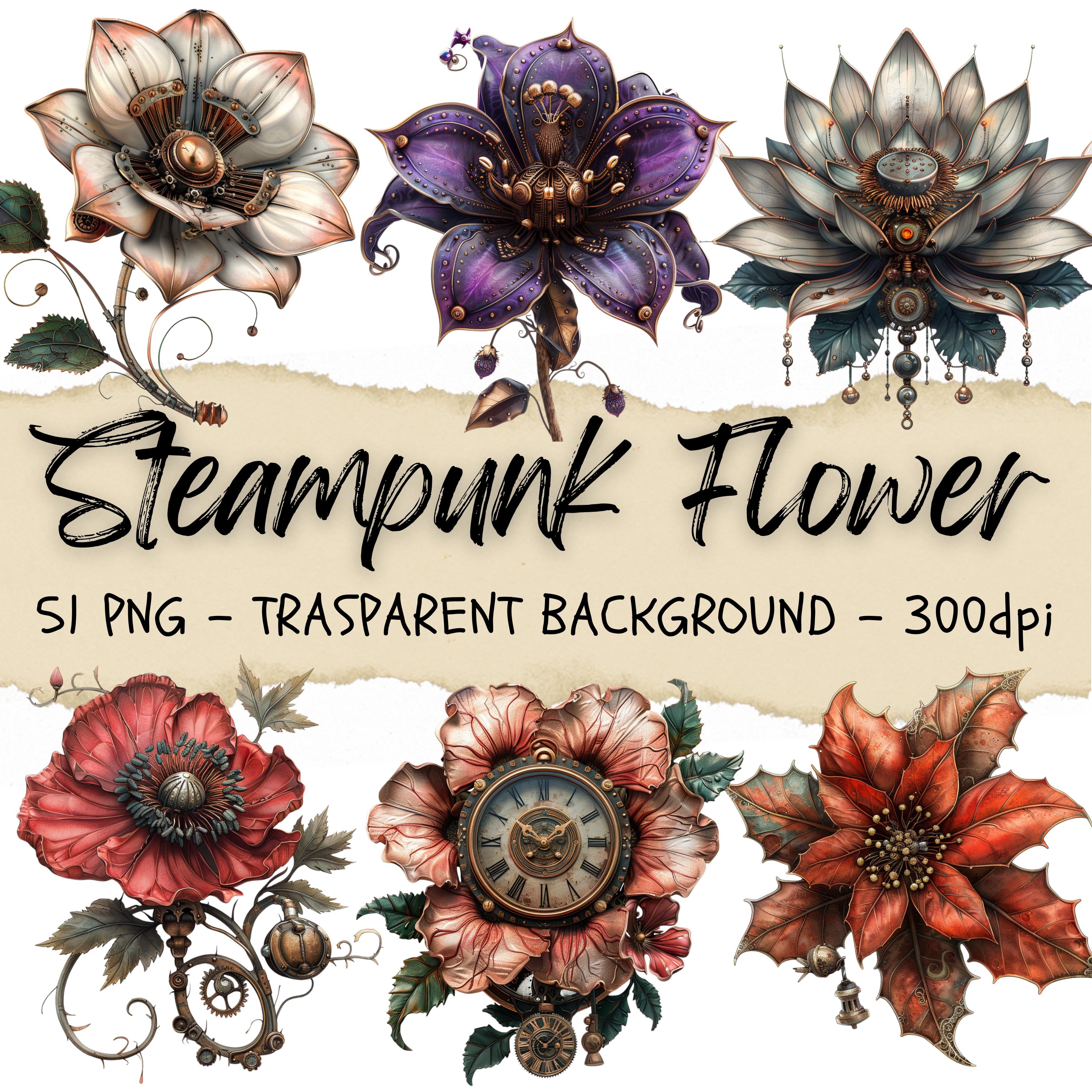 51 Steampunk Floral, Steampunk Flower Clipart, Industrial Clipart, Ai ...