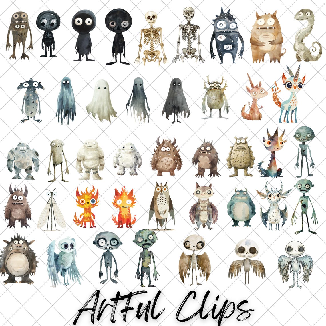 42 Halloween Monster Clipart, Spooky Doodle PNG Images (digital ...
