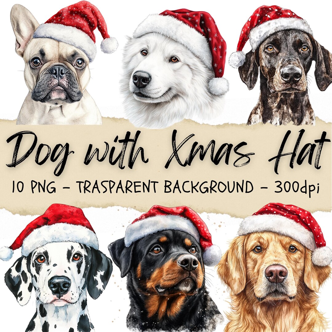 10 Dog Santa Hat Clipart, Christmas Animals Clipart, Christmas Hat for ...