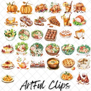 33 Autumn Food Clipart, Pumpkin Pie, Mushrooms, Thanksgiving Clipart ...