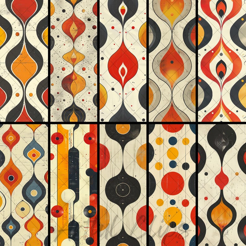 13 Retro Style Digital Patterns, 50s 60s Vintage Design (8192x8192 PNG ...