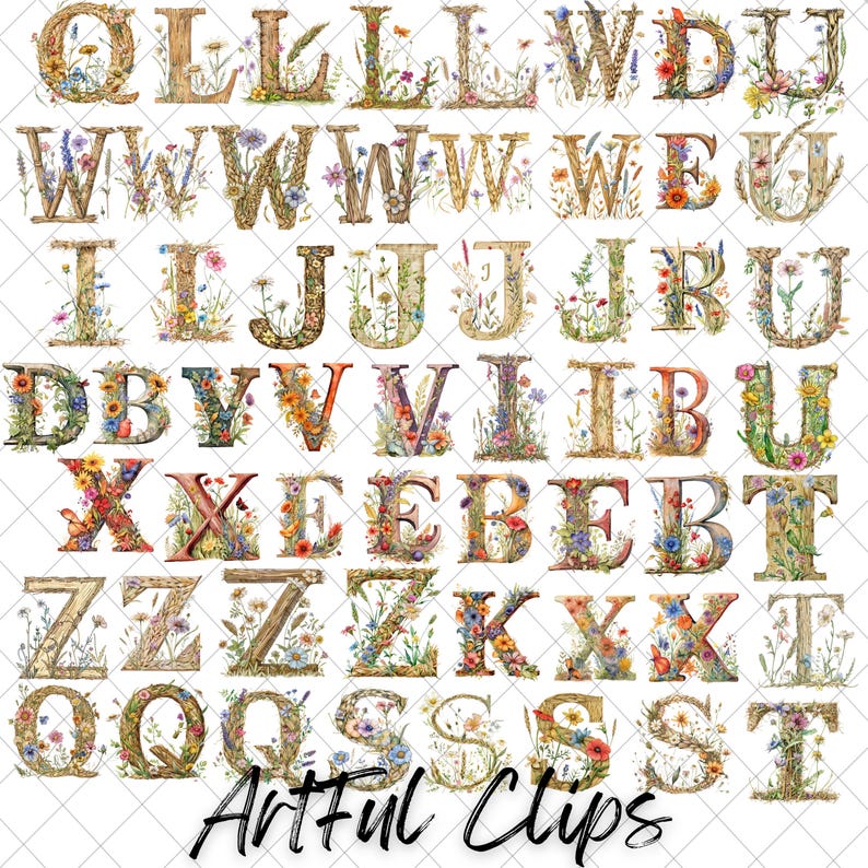 110 Floral Alphabet Clipart, Floral Font, Clipart Letters, Wildflowers ...