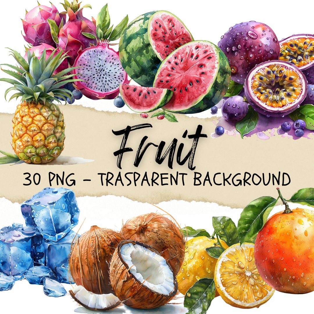 Watercolor Fruit Clipart, Tropical Fruits Png, Vegan Stickers (digital ...