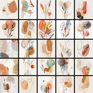 55 Line Drawing Flowers Printable, Abstract Boho Wall Art, Printable for Hotel, Instant Download ...