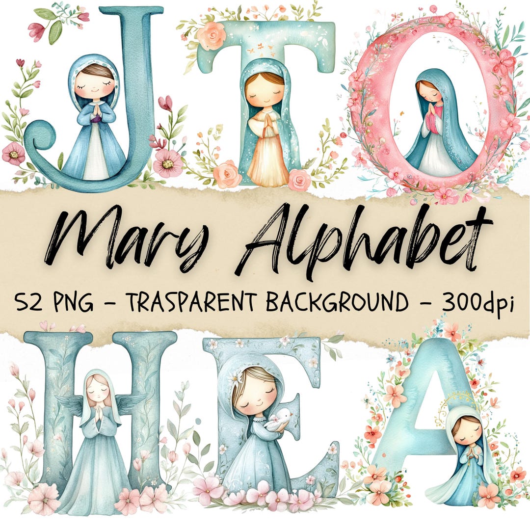 52 Cute Virgin Mary Alphabet, Mother Mary Png, Christian Artwork ...