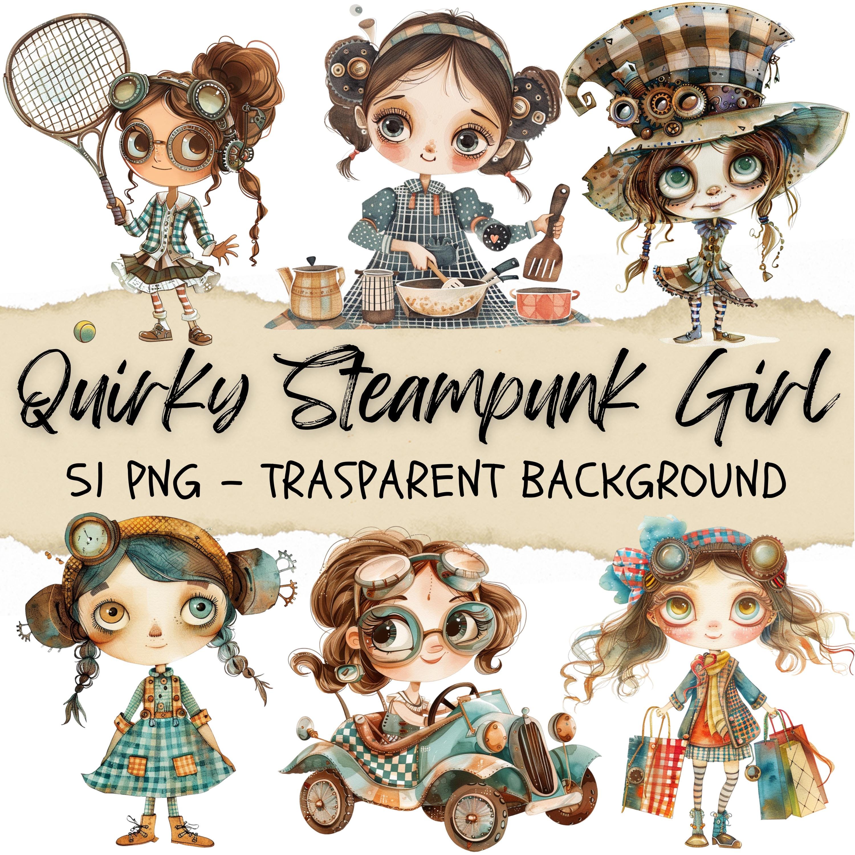 51 Steampunk Girl Clipart, Hat Clipart, Whimsical Halloween Clip Art ...