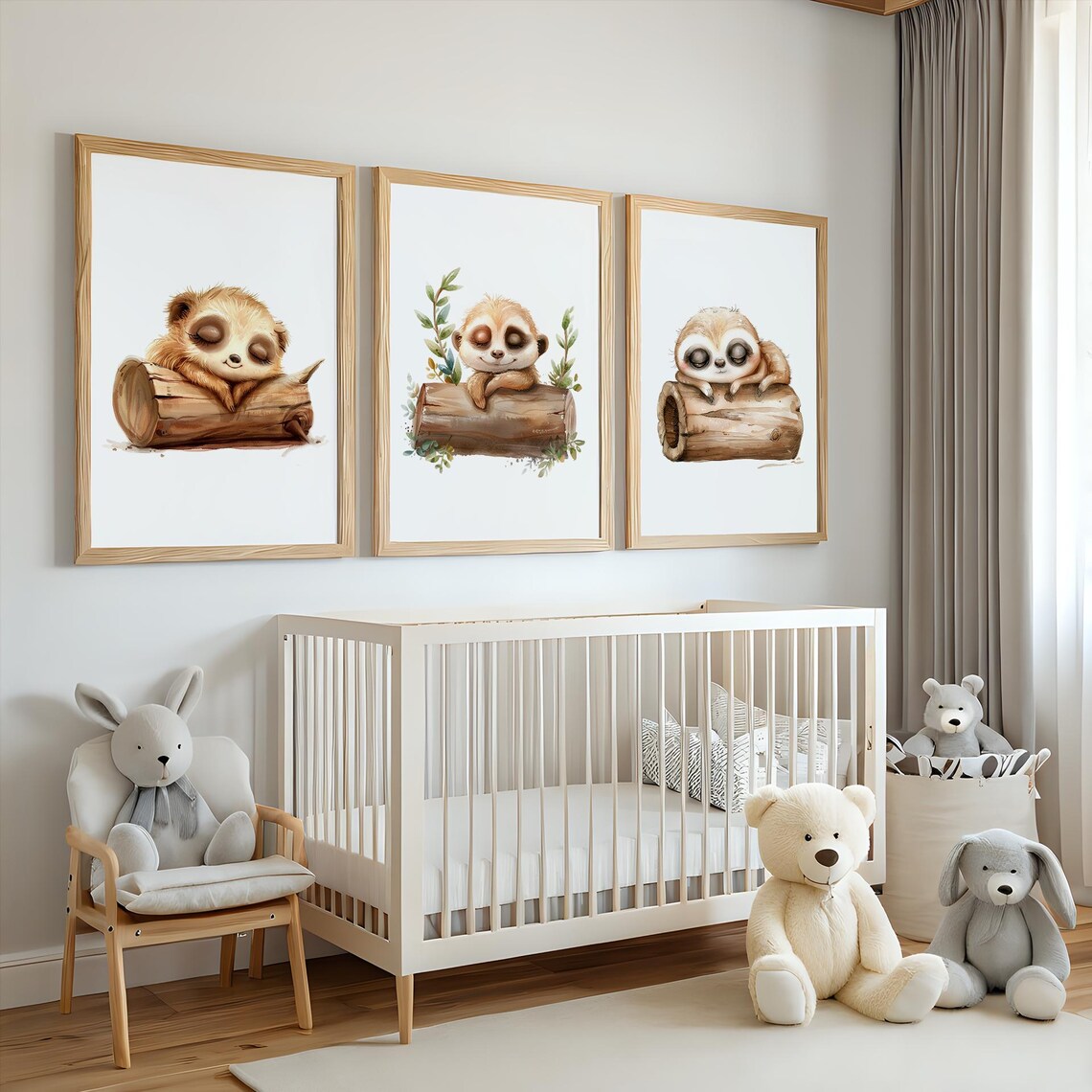 Sloth Nursery Print Set, Watercolor Animals, Kids Room Decor (digital ...