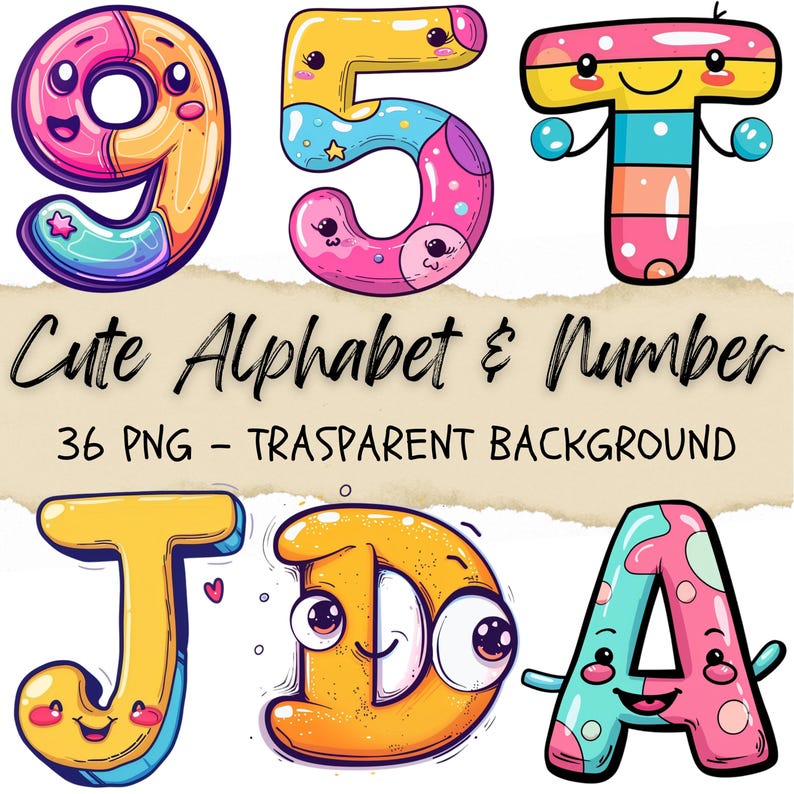 Cute Cartoon Alphabet Clipart, Bubble Font Letters (digital Download ...
