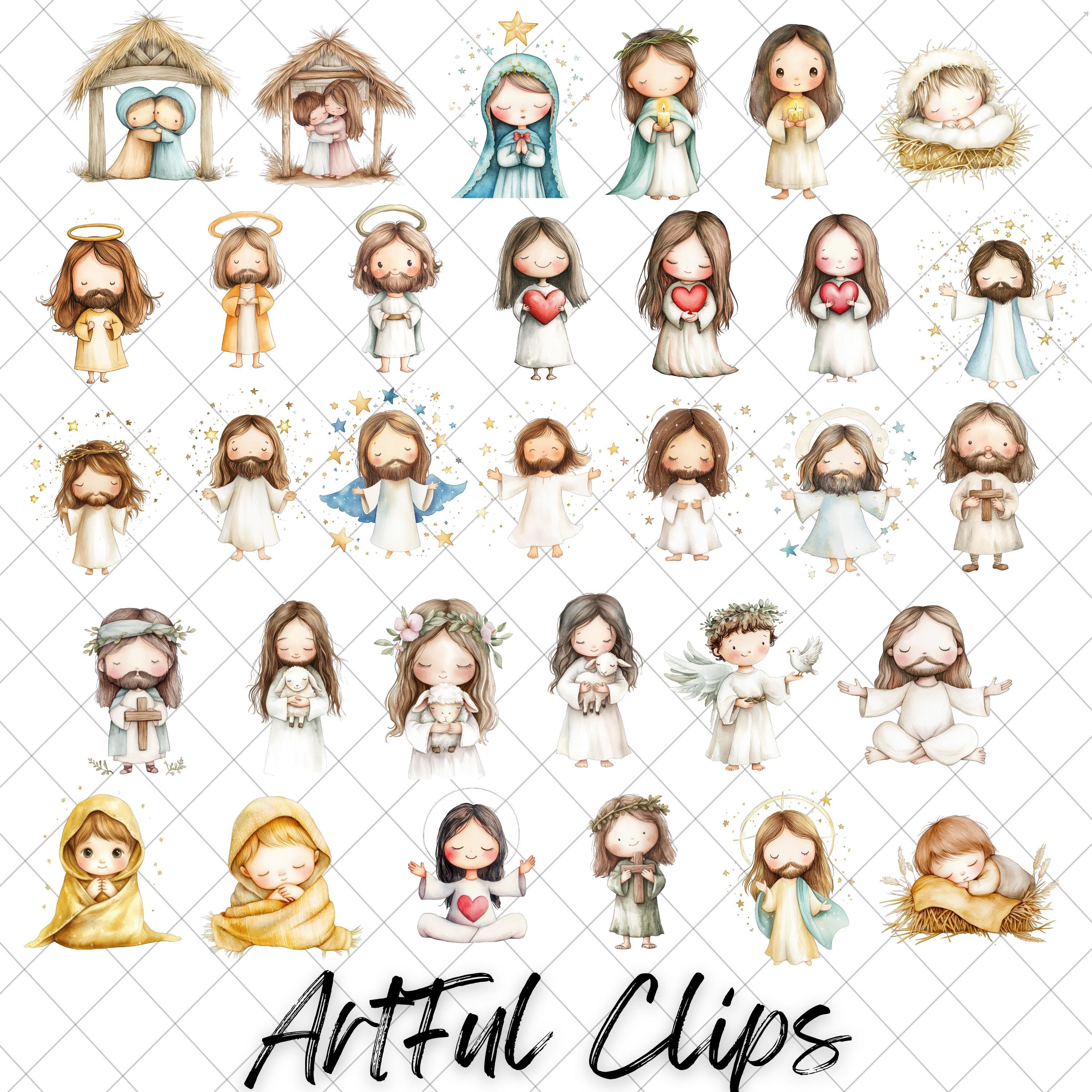 Cute Jesus & Mary Watercolor Clipart, Christian Art (digital Download ...