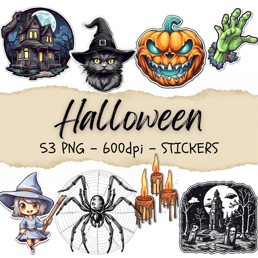 53 Halloween Stickers Clipart, Happy Halloween Design, Bat, Pumpkin ...