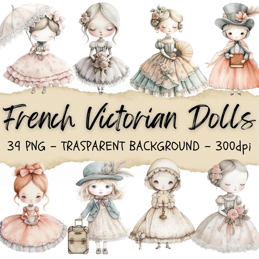 39 Victorian Doll Clipart, French Doll, Victorian Era Clipart Whimsical ...