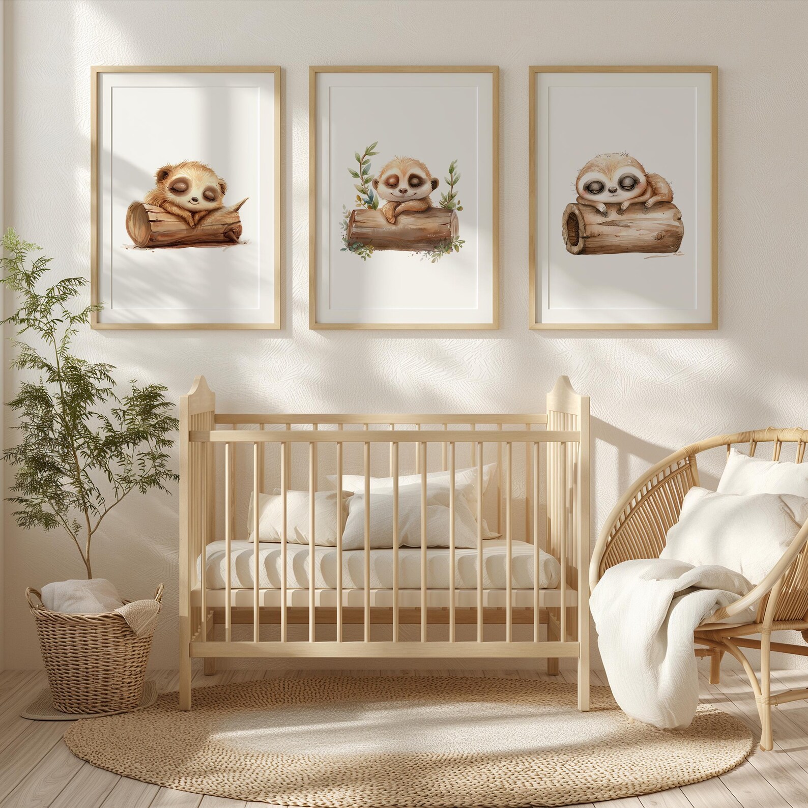 Sloth Nursery Print Set, Watercolor Animals, Kids Room Decor (digital ...