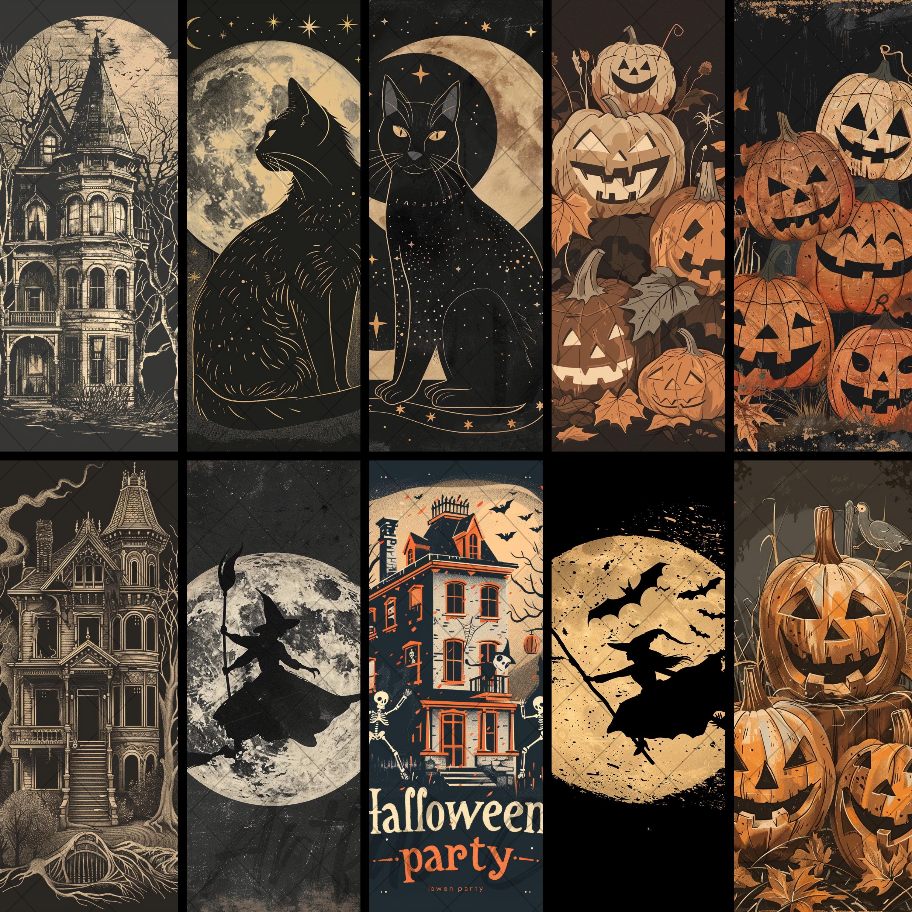 18 Vintage Halloween Posters: Witch, Pumpkin, Black Cat (printable Art ...