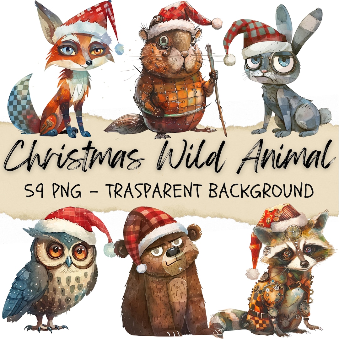 59 Christmas Woodland Animals Clipart, Wild Animal Clipart, Bear, Owl ...