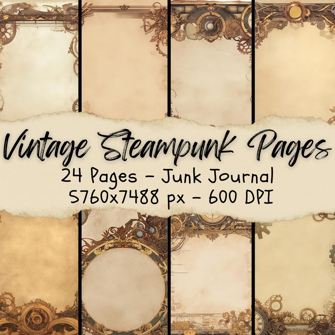 24 Steampunk Background Junk Journal Printable, Shabby Chic, Steam Punk ...