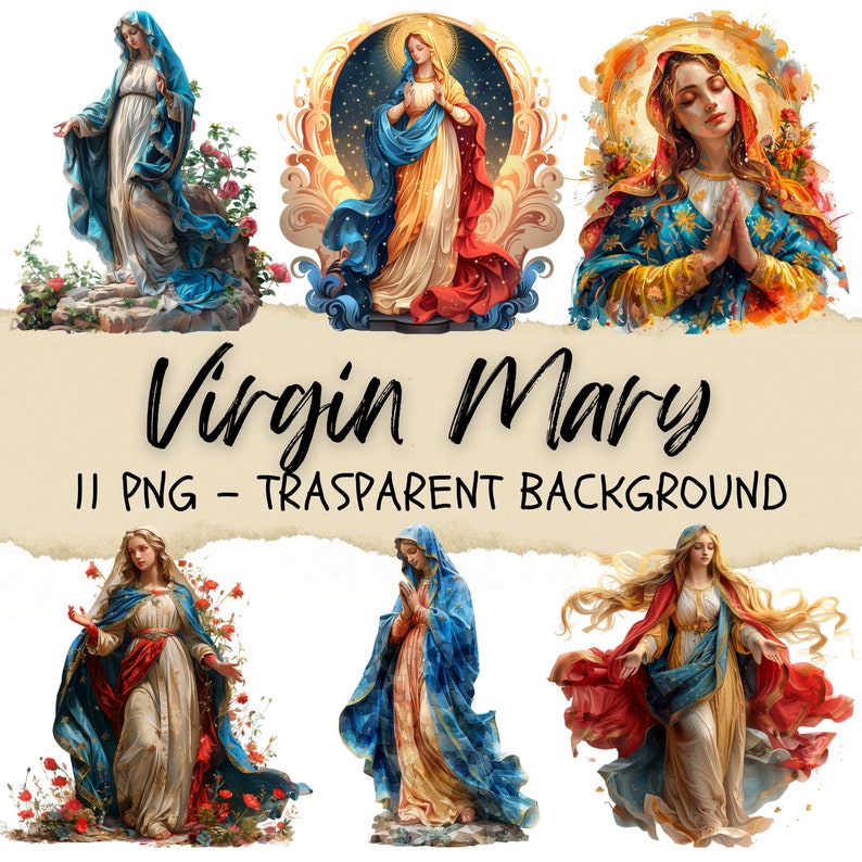 Watercolor Virgin Mary Clipart, Christian PNG Stickers (1024x1024 PX ...